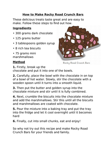 DERIC Reading Comprehension Instructions/Recipe | Teaching Resources