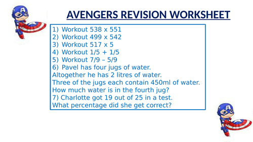 AVENGERS REVISION WORKSHEET 1 | Teaching Resources