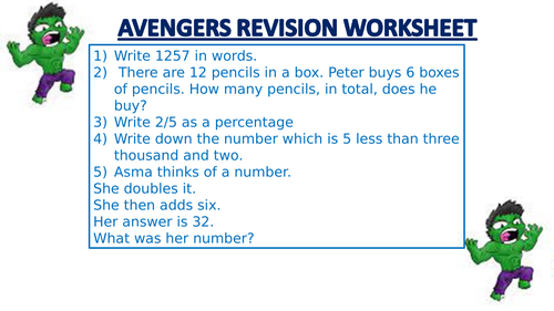 AVENGERS REVISION WORKSHEET 2 | Teaching Resources