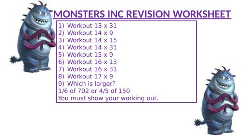 MONSTERS INC REVISION WORKSHEET 5 | Teaching Resources