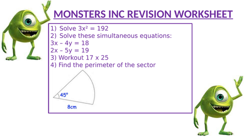 MONSTERS INC REVISION WORKSHEET 7 | Teaching Resources