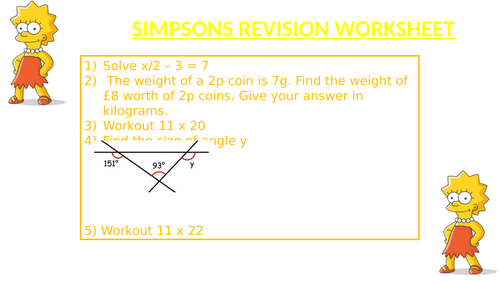 SIMPSONS REVISION WORKSHEET 1 | Teaching Resources