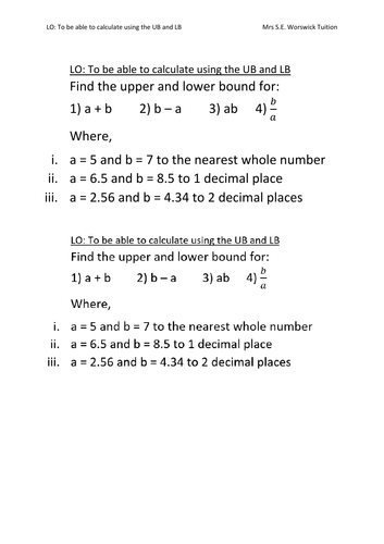 Upper and Lower bounds - Calculating | Teaching Resources