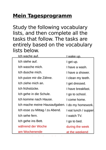 German | Mein Tagesprogramm - my daily routine | Teaching Resources