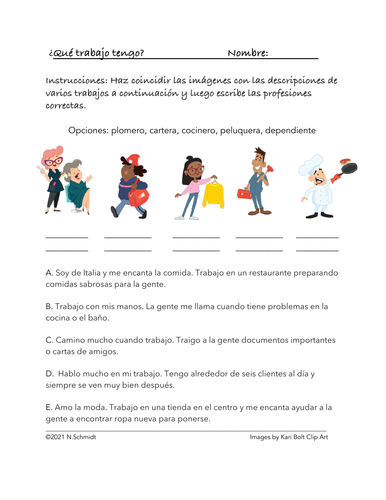Las profesiones: ¿Qué trabajo tengo? Spanish Worksheet on Jobs ...