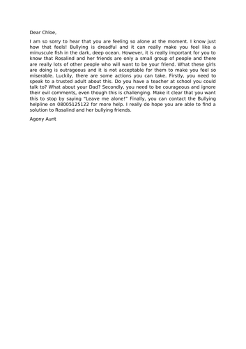 Example text - WAGOLL - Agony Aunt letter and response - Mr Stink ...