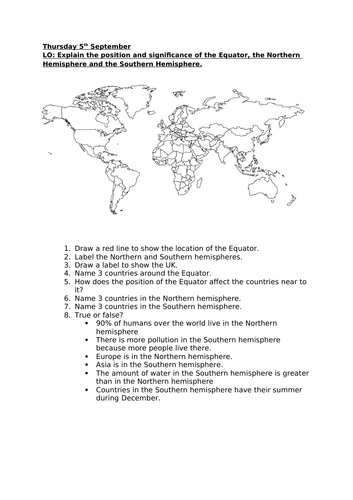 LO: Explain the position and significance of the Equator, the Northern ...