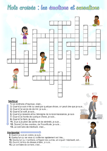 [French worksheet] Crossword puzzle: emotions and sensations | Teaching ...