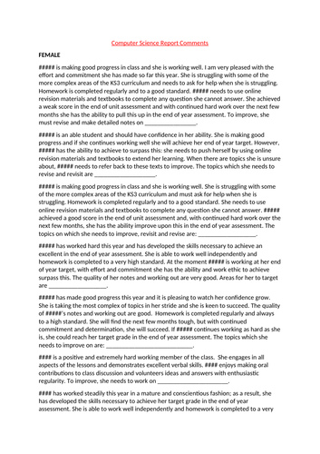 KS3 Computer Science Pupil Report Comment Bank | Teaching Resources