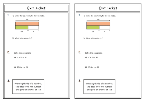 WRM - Year 7 - Equality and Equivalence - Exit Ticket | Teaching Resources WRM - Year 7 - Equality and Equivalence - Exit Ticket | Teaching Resources