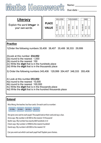 WRM - Year 7 - Place Value - Homework | Teaching Resources