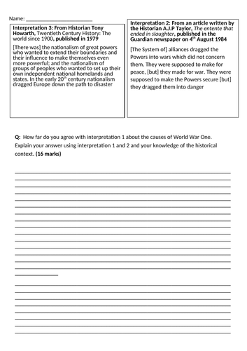 The causes of World War One assessment | Teaching Resources