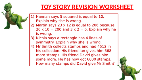 TOY STORY REVISION WORKSHEET 8 | Teaching Resources