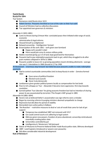 Russia 1894-1914 Notes | Teaching Resources