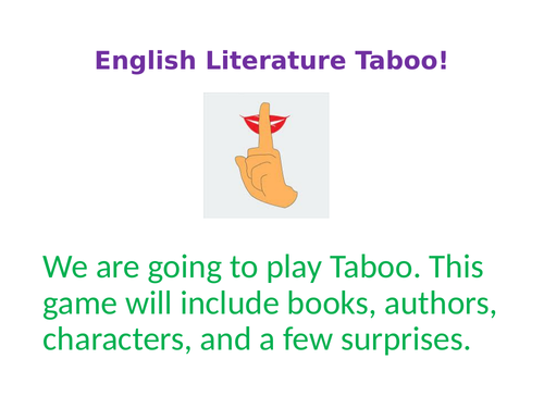 Fun English Literature Taboo Game | Teaching Resources