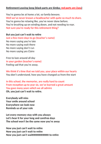 Retirement Song - 'I just can't wait to retire' | Teaching Resources