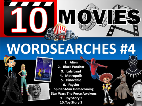 10 x Famous Movies #4 Wordsearch Sheet Starter Activity Keywords Media ...