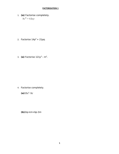 FACTORISATION WITH ANSWERS | Teaching Resources