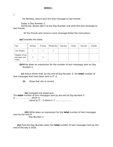 INDICES WITH ANSWERS | Teaching Resources INDICES WITH ANSWERS | Teaching Resources
