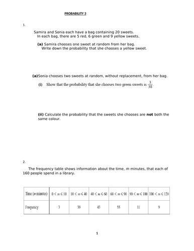 PROBABILITY 3 WITH ANSWERS | Teaching Resources