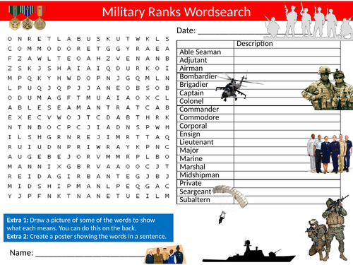 2 x The Military Wordsearch Sheet Starter Activity Keywords Army ...
