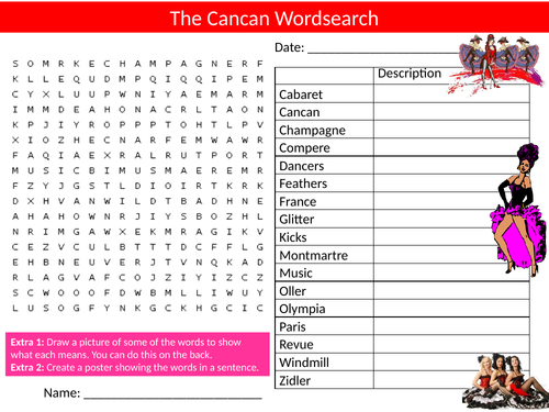 The Cancan Dance Wordsearch Puzzle Sheet Physical Education Dancing ...