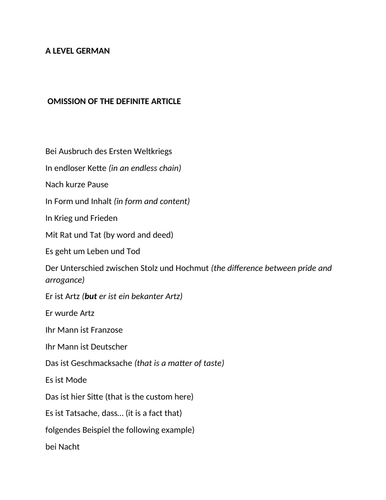 THE USE AND THE OMISSION OF THE ARTICLE IN THE GERMAN LANGUAGE ...