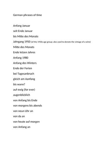 A level German Language Phrases of Time - essay writing | Teaching ...
