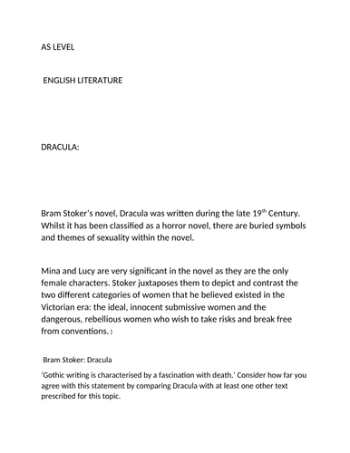 A/ AS level English Literature - Dracula - questions from past ...