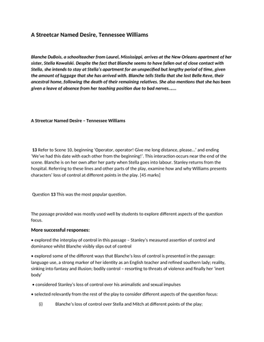 A/AS level English literature Tennessee Williams a streetcar named ...