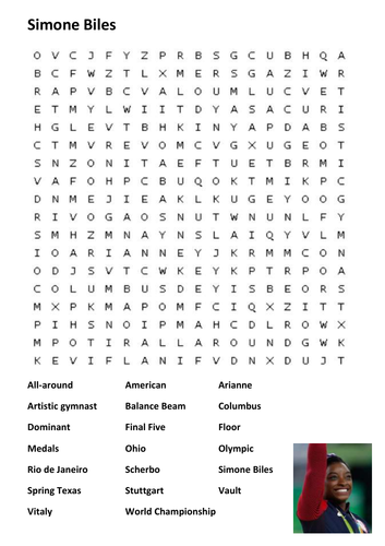 Simone Biles Word Search | Teaching Resources