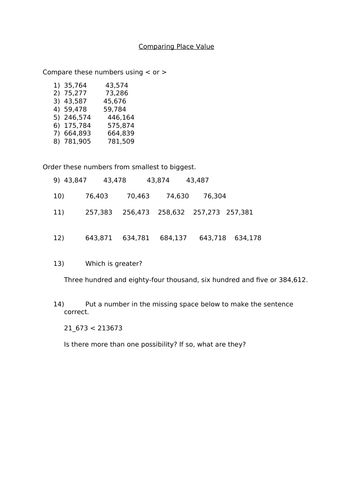 Year 5 Place Value - Comparing numbers to 1 million | Teaching Resources