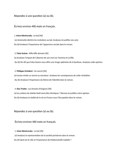 WJEC A LEVEL FRENCH LITERATURE example questions from past papers ...