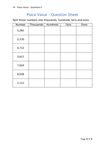 Y4 Maths - Place Value (Free) | Teaching Resources