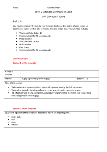 Example Sport Session Plan | Teaching Resources