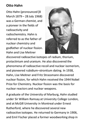 Otto Hahn Handout | Teaching Resources