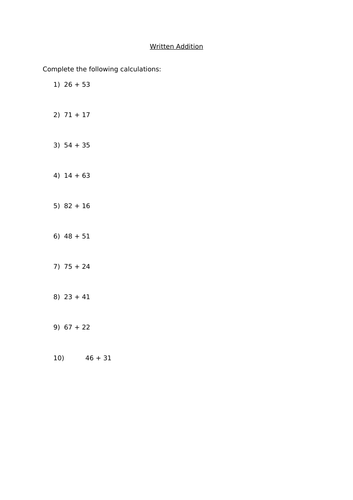 Written Addition (2 by 2 with no carry) Worksheets | Teaching Resources