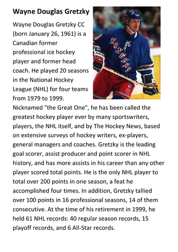 Wayne Douglas Gretzky Handout | Teaching Resources