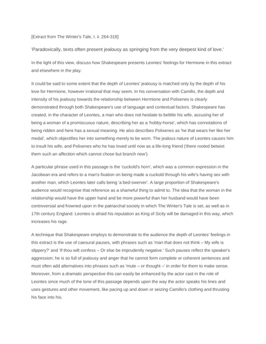 Example Essay Shakespeare's THE WINTER'S TALE - theme of love and ...
