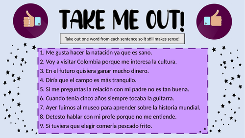 Spanish Take Me Out Worksheet | Teaching Resources