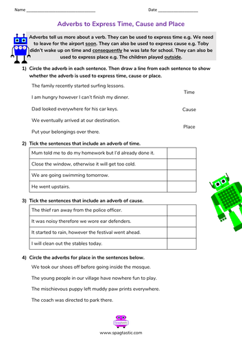 Adverbs to express time, cause and place | Teaching Resources