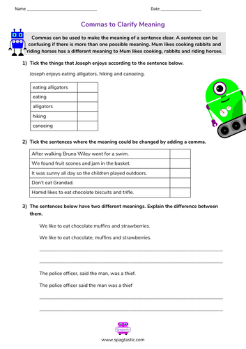 Commas to clarify meaning | Teaching Resources