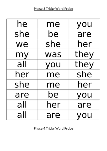 Tricky Word Reading Probe | Teaching Resources