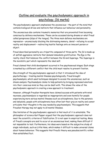 AQA A-level Psychology - The Psychodynamic Approach 16 marker ...