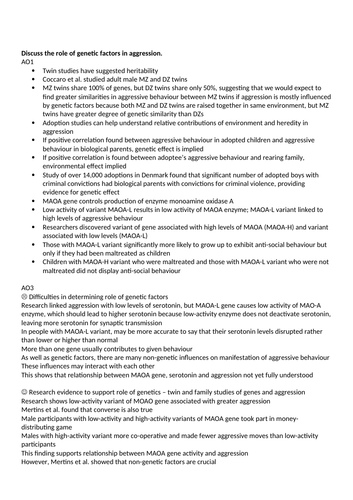 AQA A Level Psychology Aggression | Teaching Resources AQA A Level Psychology Aggression | Teaching Resources