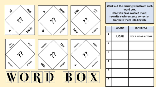 Spanish Word Box - Starter | Teaching Resources