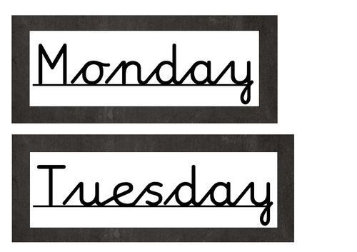 Days of the Week Date Months Working Wall Display Chalk Board Effect ...