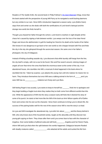 His Dark Materials Summary and fill | Teaching Resources