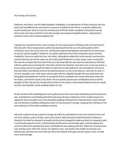 A Summary of the opening scenes of Shakespeare's 'The Taming of the ...