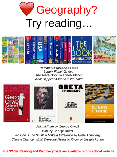 Geography Wider Reading and Discovery/Cultural Capital Lists and Poster ...